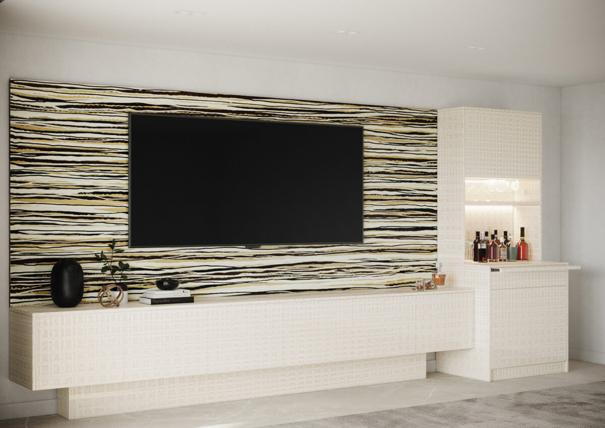 Modern TV Wall Unit with Console & Bar - Kinon Surface Design Inc.