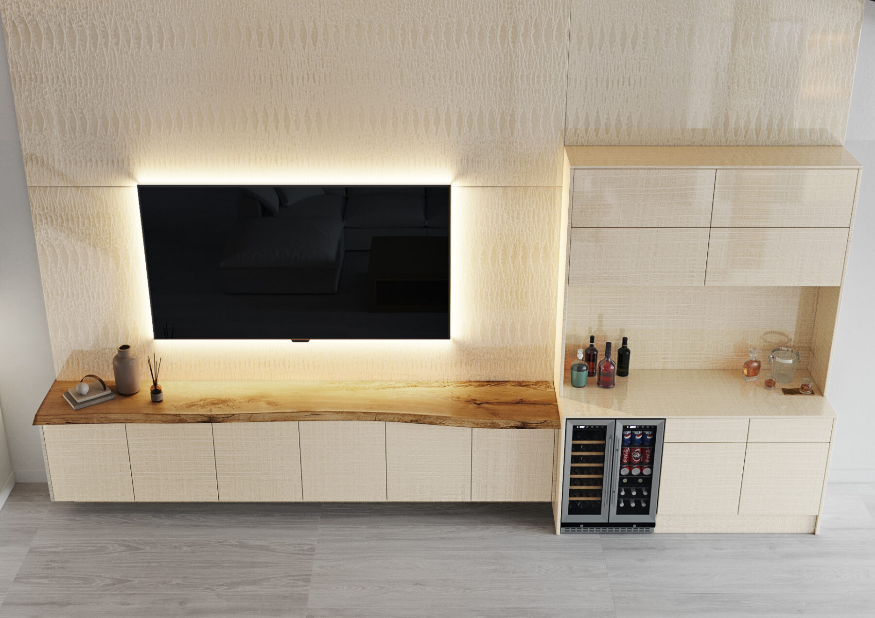 Contemporary Modern TV Wall Unit with Console and Bar - Kinon Surface ...