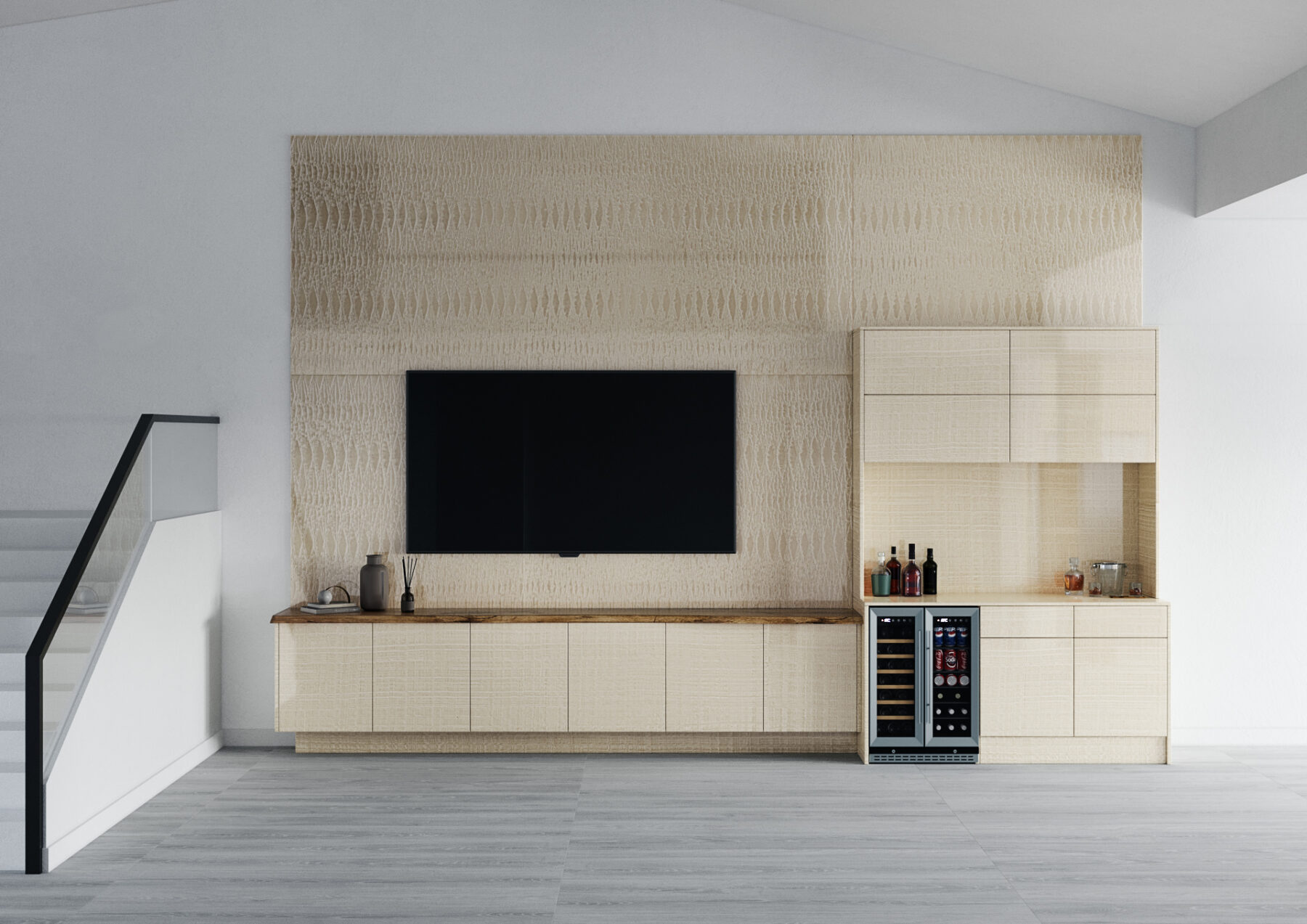 Contemporary Modern TV Wall Unit with Console and Bar - Kinon Surface Design Inc.