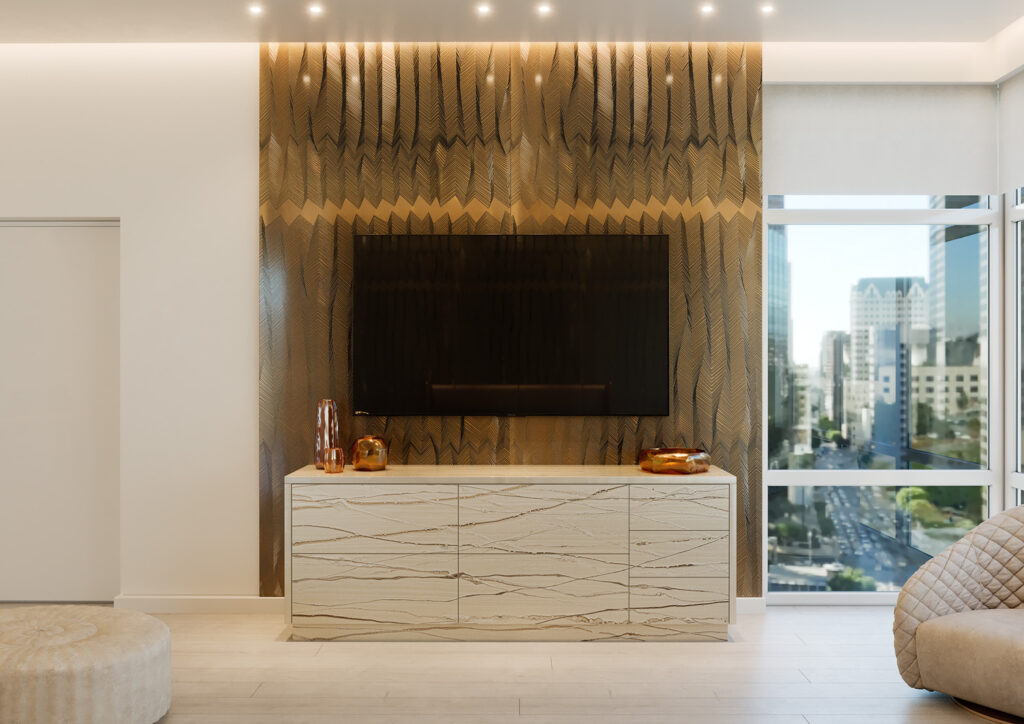 Modern Luxury TV Wall Unit and Console - Kinon Surface Design Inc.