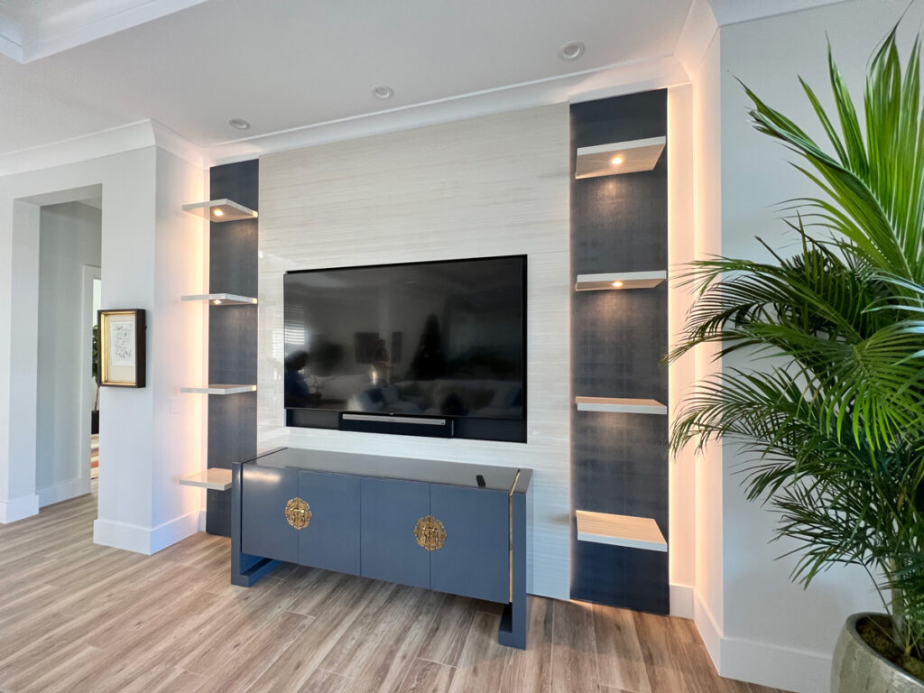 TV Wall Unit with LED Lights - Kinon Surface Design Inc.